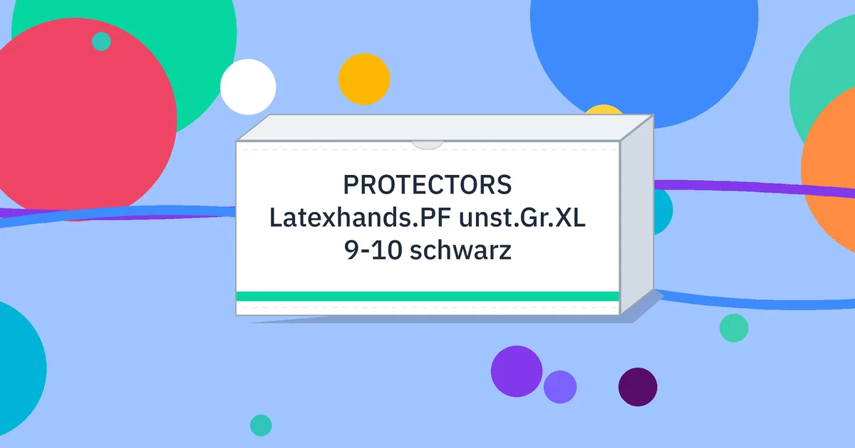 Symbolbild: Packung mit der Aufschrift PROTECTORS Latexhands.PF unst.Gr.XL 9-10 schwarz (PZN 04683852) – Verfügbarkeit und Bezug in Apotheken in Frankfurt am Main