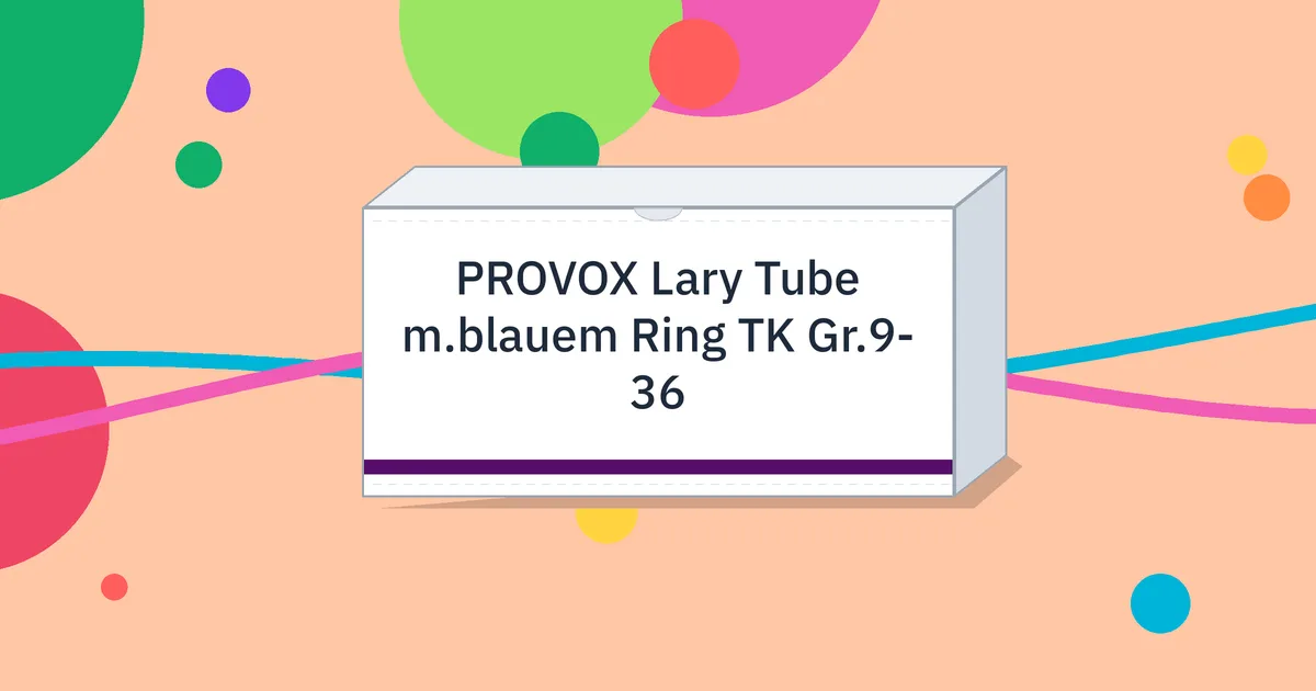 Symbolbild: Packung mit der Aufschrift PROVOX Lary Tube m.blauem Ring TK Gr.9-36 (PZN 02397378) – Verfügbarkeit und Bezug in Apotheken in Frankfurt am Main