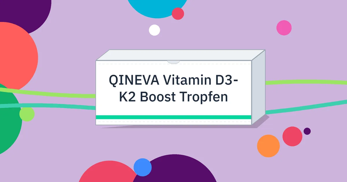 Symbolbild: Packung mit der Aufschrift QINEVA Vitamin D3-K2 Boost Tropfen (PZN 18082926) – Verfügbarkeit und Bezug in Apotheken in Frankfurt am Main