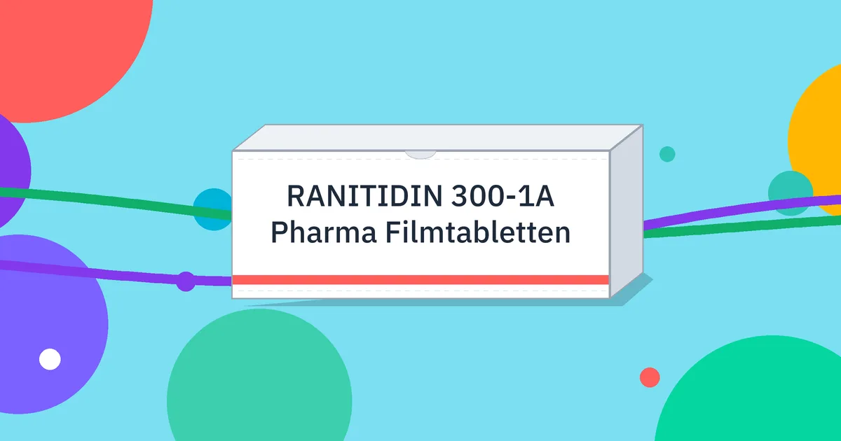 Symbolbild: Packung mit der Aufschrift RANITIDIN 300-1A Pharma Filmtabletten (PZN 08534020) – Verfügbarkeit und Bezug in Apotheken in Frankfurt am Main