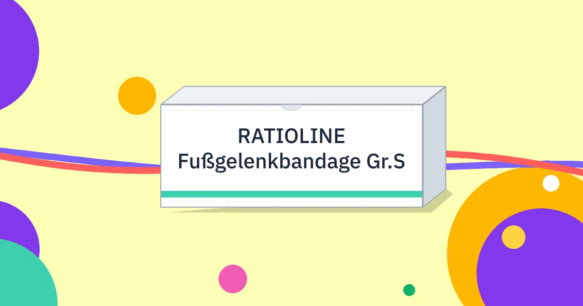 Symbolbild: Packung mit der Aufschrift RATIOLINE Fußgelenkbandage Gr.S (PZN 17872891) – Verfügbarkeit und Bezug in Apotheken in Frankfurt am Main