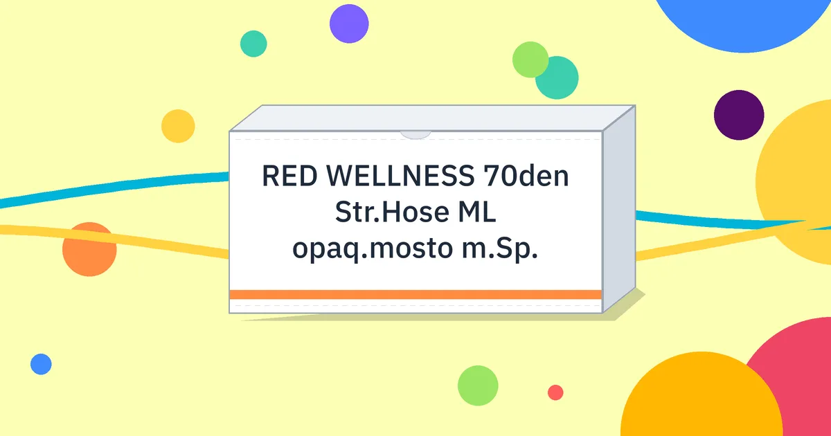 Symbolbild: Packung mit der Aufschrift RED WELLNESS 70den Str.Hose ML opaq.mosto m.Sp. (PZN 16176735) – Verfügbarkeit und Bezug in Apotheken in Frankfurt am Main