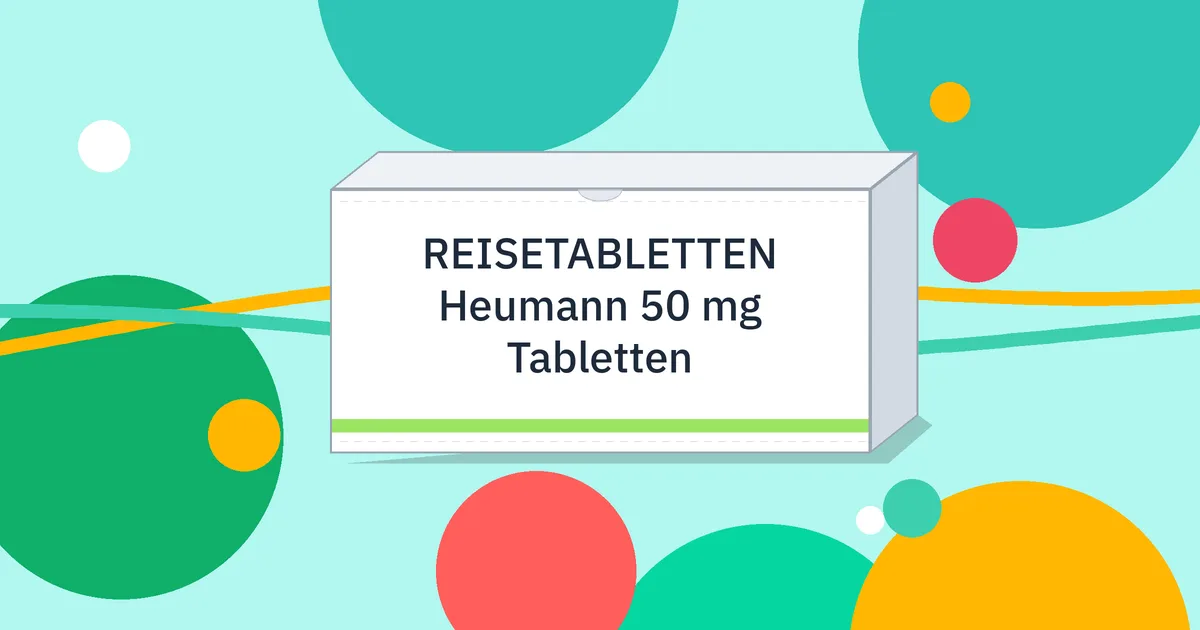 Symbolbild: Packung mit der Aufschrift REISETABLETTEN Heumann 50 mg Tabletten (PZN 11192528) – Verfügbarkeit und Bezug in Apotheken in Frankfurt am Main