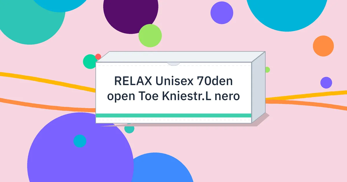 Symbolbild: Packung mit der Aufschrift RELAX Unisex 70den open Toe Kniestr.L nero (PZN 16224635) – Verfügbarkeit und Bezug in Apotheken in Frankfurt am Main