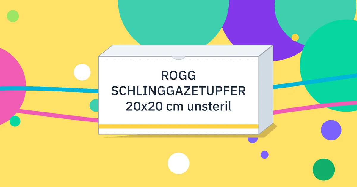 Symbolbild: Packung mit der Aufschrift ROGG SCHLINGGAZETUPFER 20x20 cm unsteril (PZN 04973521) – Verfügbarkeit und Bezug in Apotheken in Frankfurt am Main