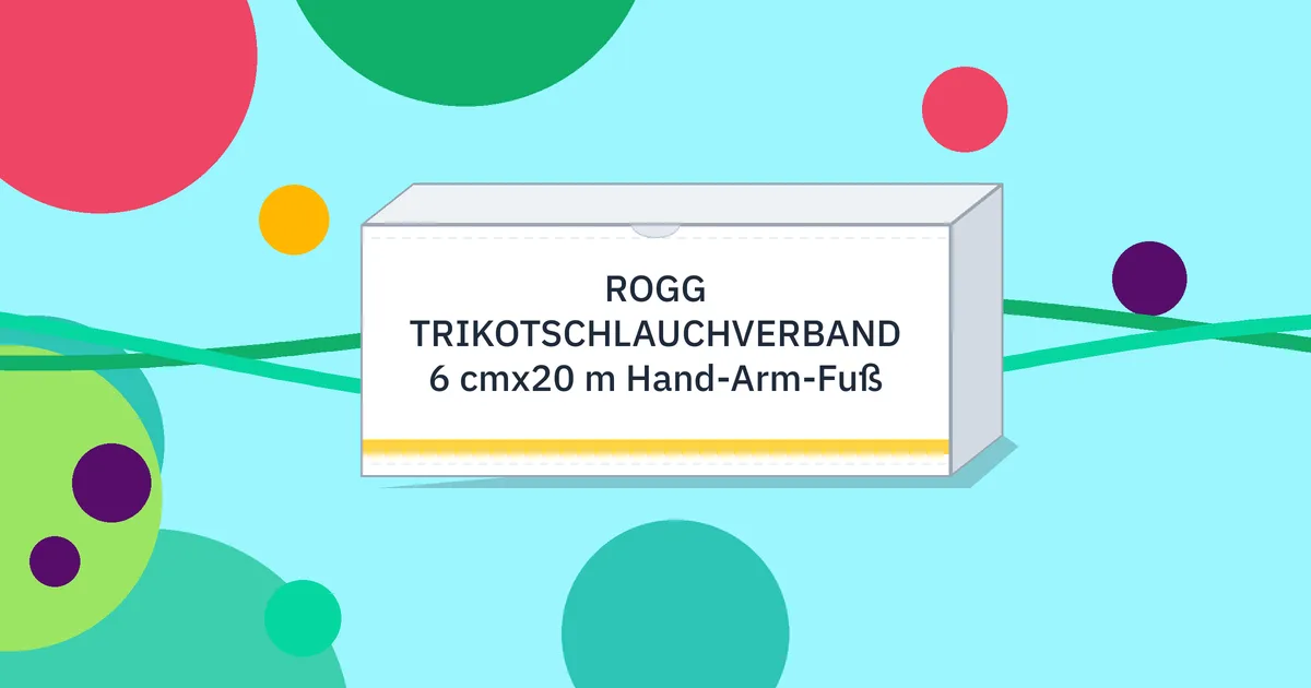 Symbolbild: Packung mit der Aufschrift ROGG TRIKOTSCHLAUCHVERBAND 6 cmx20 m Hand-Arm-Fuß (PZN 04976258) – Verfügbarkeit und Bezug in Apotheken in Frankfurt am Main
