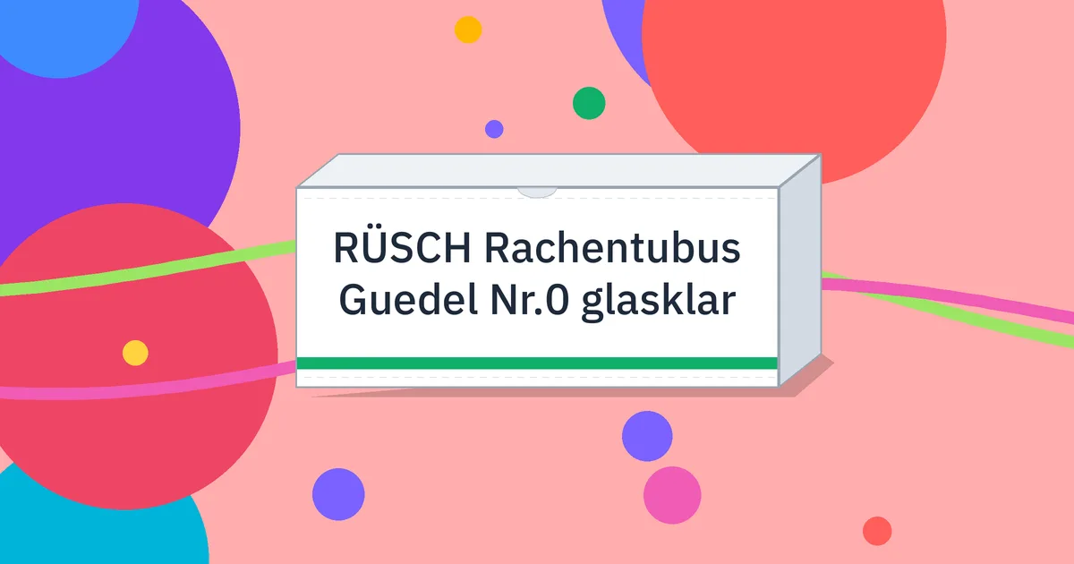 Symbolbild: Packung mit der Aufschrift RÜSCH Rachentubus Guedel Nr.0 glasklar (PZN 03651318) – Verfügbarkeit und Bezug in Apotheken in Frankfurt am Main
