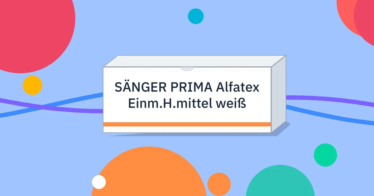 Symbolbild: Packung mit der Aufschrift SÄNGER PRIMA Alfatex Einm.H.mittel weiß (PZN 02190772) – Verfügbarkeit und Bezug in Apotheken in Frankfurt am Main