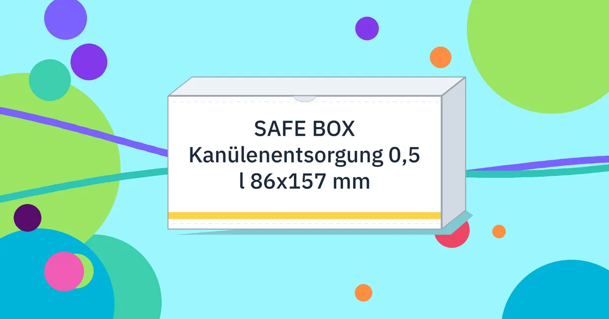 Symbolbild: Packung mit der Aufschrift SAFE BOX Kanülenentsorgung 0,5 l 86x157 mm (PZN 13909516) – Verfügbarkeit und Bezug in Apotheken in Frankfurt am Main