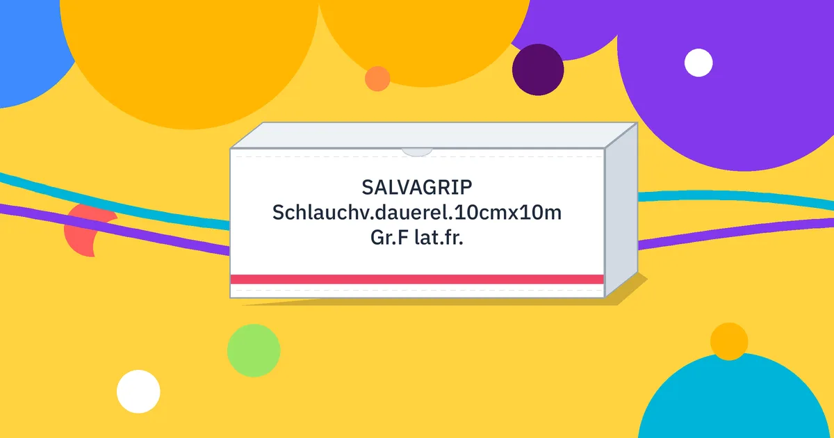 Symbolbild: Packung mit der Aufschrift SALVAGRIP Schlauchv.dauerel.10cmx10m Gr.F lat.fr. (PZN 16744286) – Verfügbarkeit und Bezug in Apotheken in Frankfurt am Main