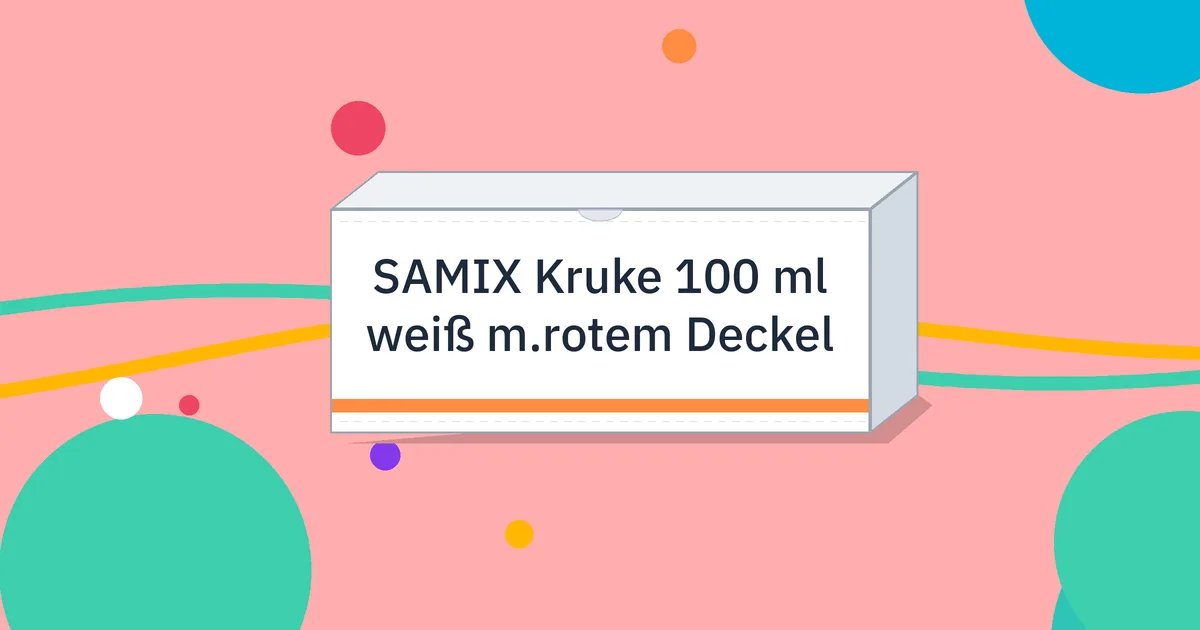 Symbolbild: Packung mit der Aufschrift SAMIX Kruke 100 ml weiß m.rotem Deckel (PZN 19987782) – Verfügbarkeit und Bezug in Apotheken in Frankfurt am Main