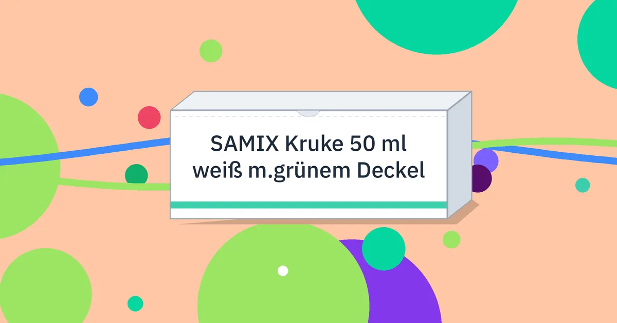 Symbolbild: Packung mit der Aufschrift SAMIX Kruke 50 ml weiß m.grünem Deckel (PZN 11480641) – Verfügbarkeit und Bezug in Apotheken in Frankfurt am Main