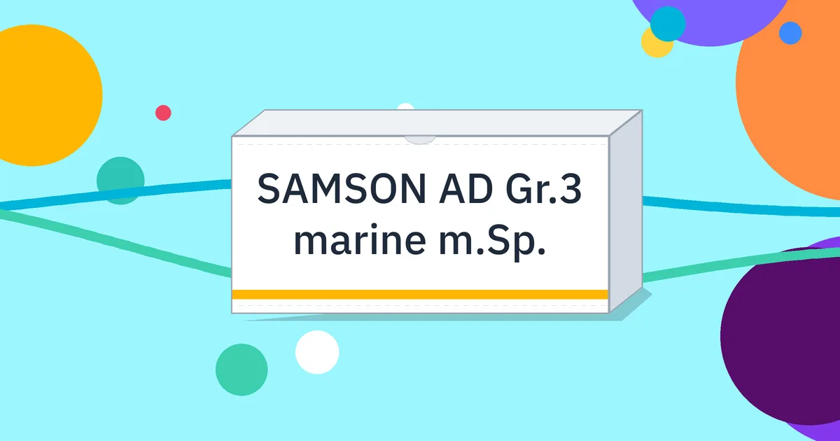 Symbolbild: Packung mit der Aufschrift SAMSON AD Gr.3 marine m.Sp. (PZN 14248749) – Verfügbarkeit und Bezug in Apotheken in Frankfurt am Main
