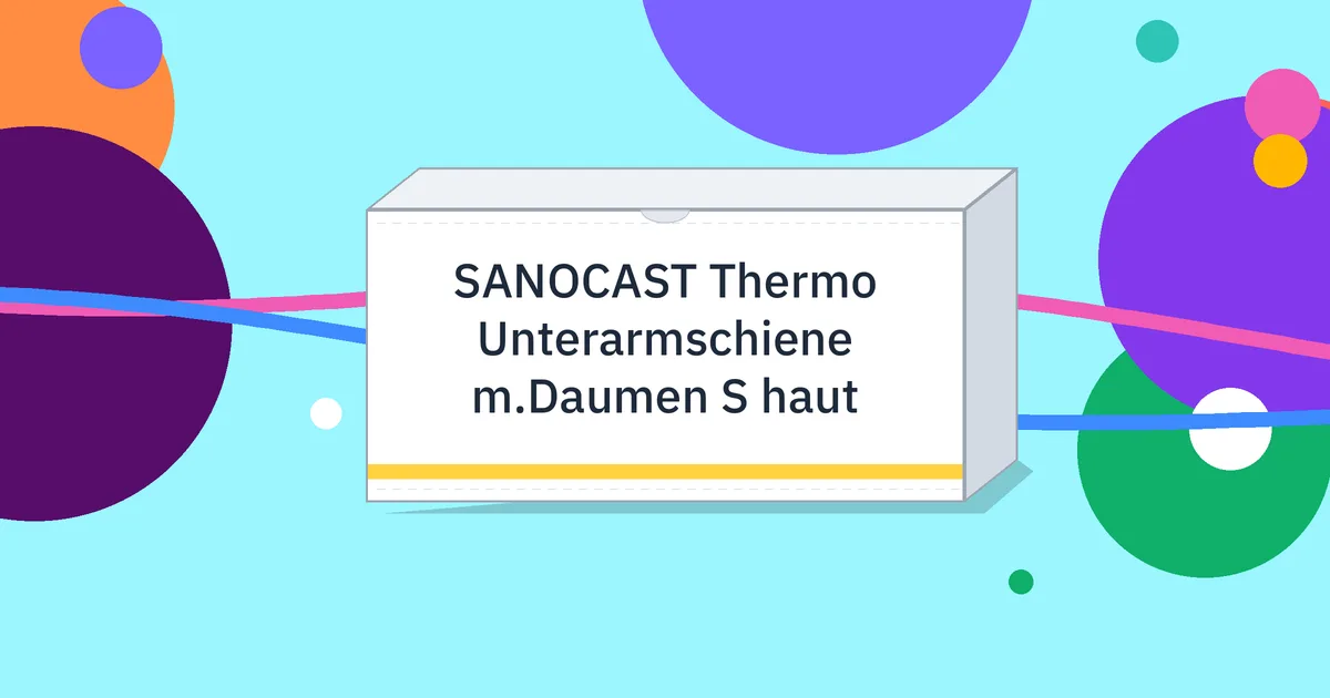 Symbolbild: Packung mit der Aufschrift SANOCAST Thermo Unterarmschiene m.Daumen S haut (PZN 15260712) – Verfügbarkeit und Bezug in Apotheken in Frankfurt am Main