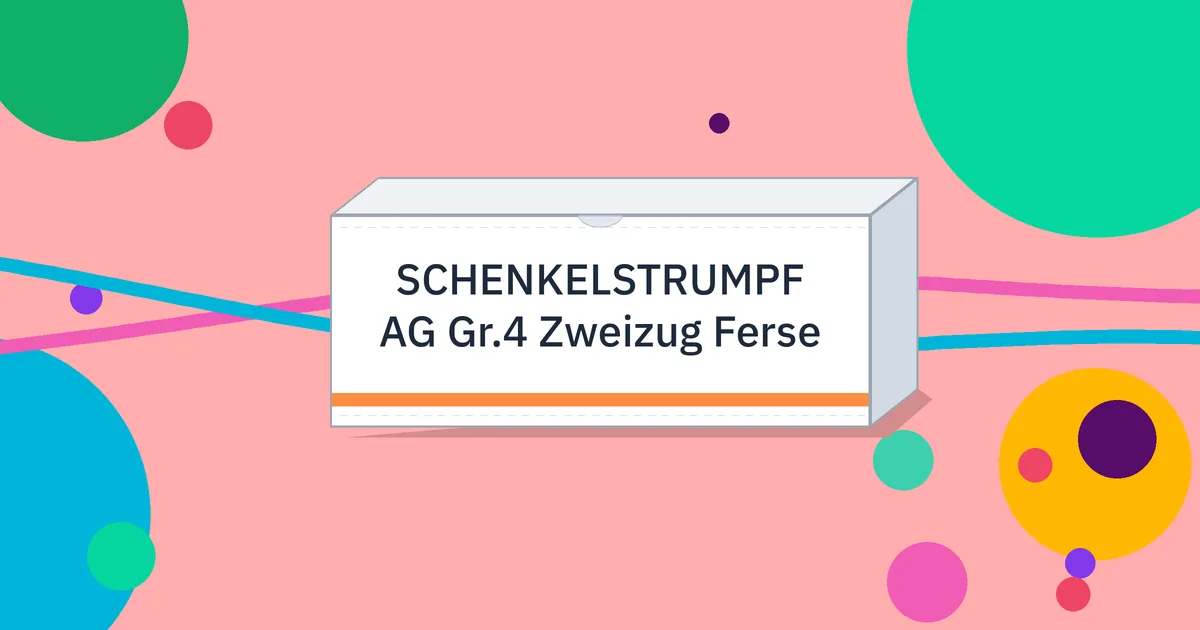 Symbolbild: Packung mit der Aufschrift SCHENKELSTRUMPF AG Gr.4 Zweizug Ferse (PZN 01738239) – Verfügbarkeit und Bezug in Apotheken in Frankfurt am Main