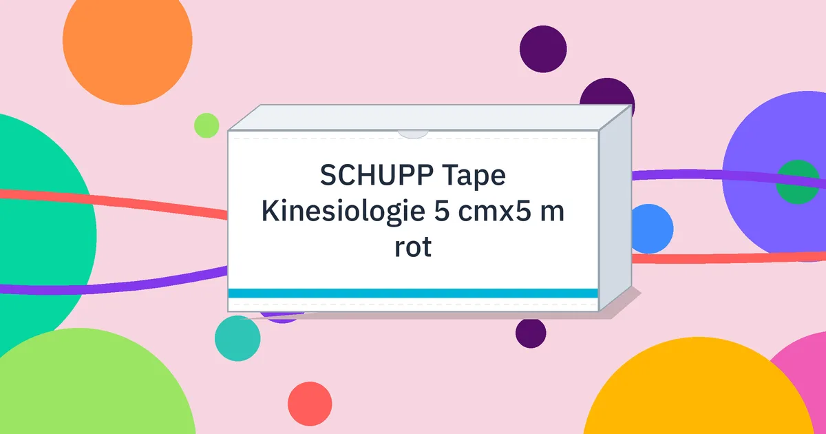 Symbolbild: Packung mit der Aufschrift SCHUPP Tape Kinesiologie 5 cmx5 m rot (PZN 06913871) – Verfügbarkeit und Bezug in Apotheken in Frankfurt am Main