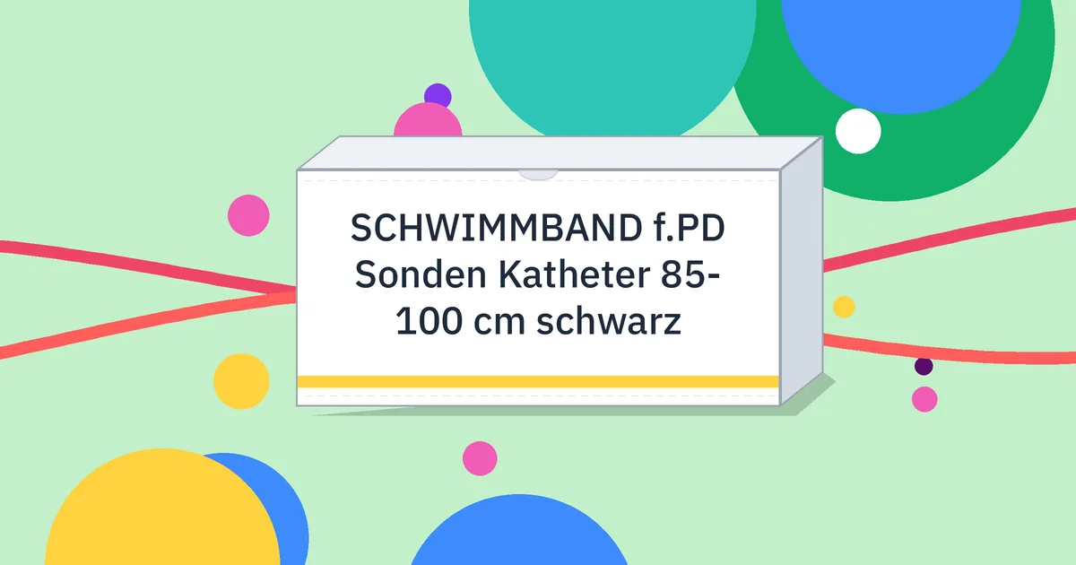 Symbolbild: Packung mit der Aufschrift SCHWIMMBAND f.PD Sonden Katheter 85-100 cm schwarz (PZN 15391443) – Verfügbarkeit und Bezug in Apotheken in Frankfurt am Main