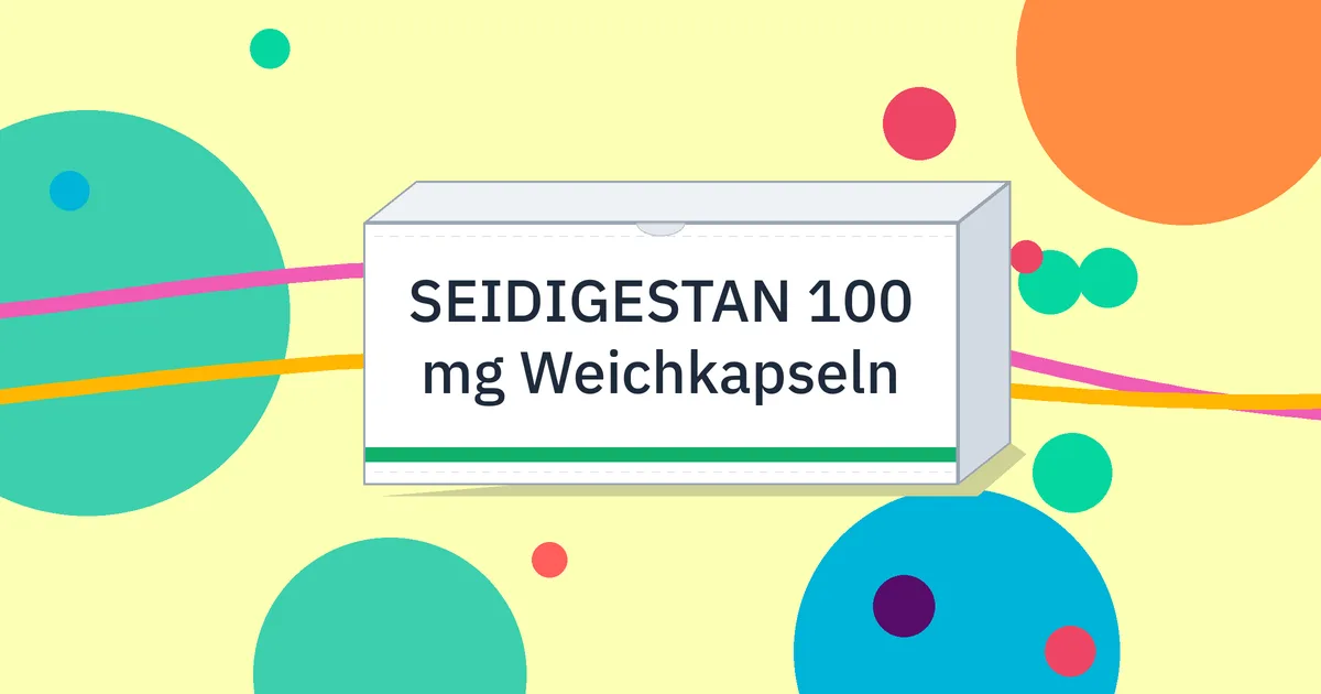 Symbolbild: Packung mit der Aufschrift SEIDIGESTAN 100 mg Weichkapseln (PZN 18782492) – Verfügbarkeit und Bezug in Apotheken in Frankfurt am Main