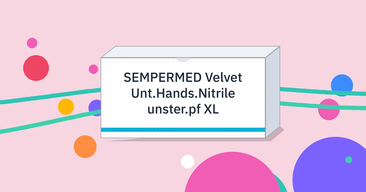 Symbolbild: Packung mit der Aufschrift SEMPERMED Velvet Unt.Hands.Nitrile unster.pf XL (PZN 19971338) – Verfügbarkeit und Bezug in Apotheken in Frankfurt am Main