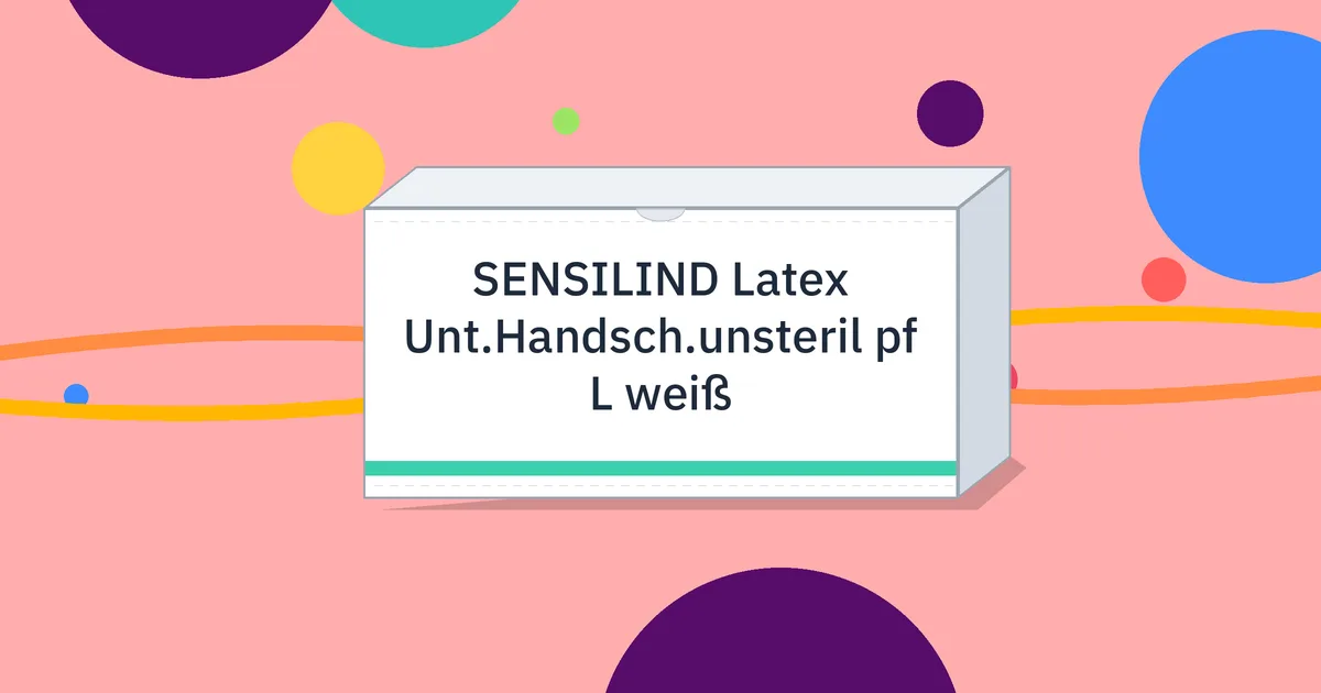 Symbolbild: Packung mit der Aufschrift SENSILIND Latex Unt.Handsch.unsteril pf L weiß (PZN 14353736) – Verfügbarkeit und Bezug in Apotheken in Frankfurt am Main