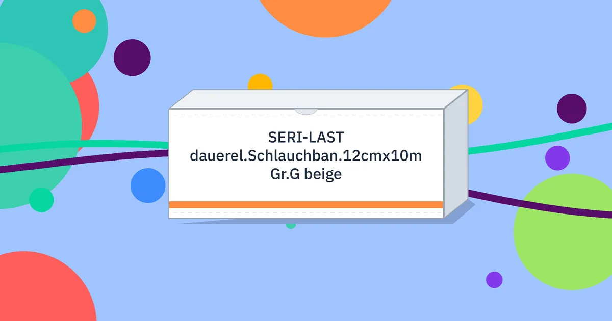 Symbolbild: Packung mit der Aufschrift SERI-LAST dauerel.Schlauchban.12cmx10m Gr.G beige (PZN 19836965) – Verfügbarkeit und Bezug in Apotheken in Frankfurt am Main