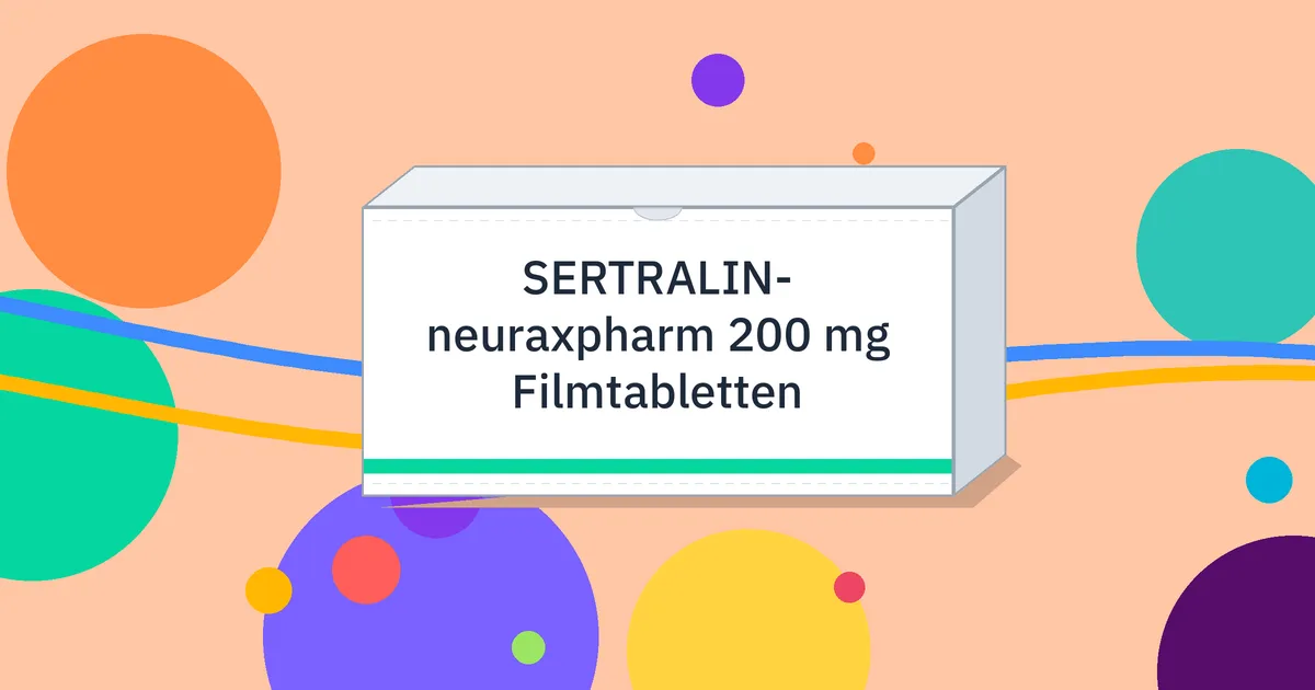 Symbolbild: Packung mit der Aufschrift SERTRALIN-neuraxpharm 200 mg Filmtabletten (PZN 16624228) – Verfügbarkeit und Bezug in Apotheken in Frankfurt am Main