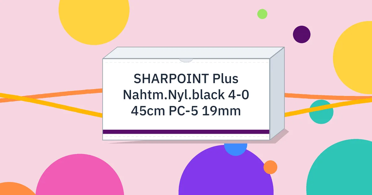 Symbolbild: Packung mit der Aufschrift SHARPOINT Plus Nahtm.Nyl.black 4-0 45cm PC-5 19mm (PZN 17984503) – Verfügbarkeit und Bezug in Apotheken in Frankfurt am Main