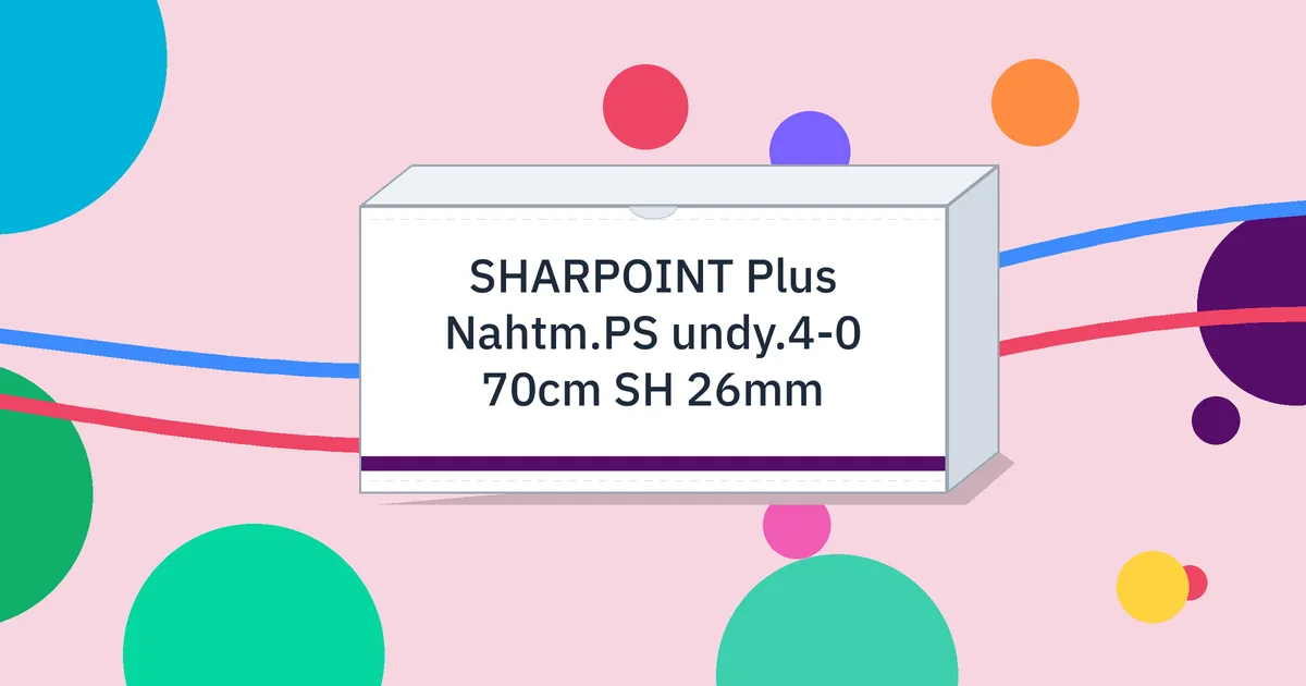 Symbolbild: Packung mit der Aufschrift SHARPOINT Plus Nahtm.PS undy.4-0 70cm SH 26mm (PZN 17995599) – Verfügbarkeit und Bezug in Apotheken in Frankfurt am Main
