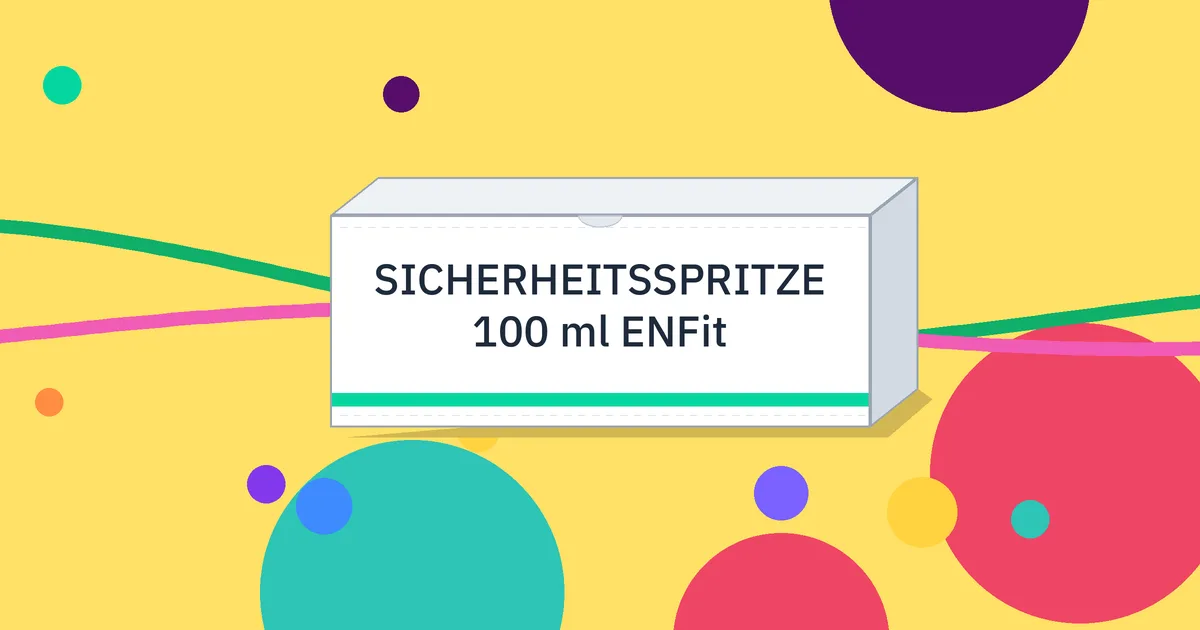 Symbolbild: Packung mit der Aufschrift SICHERHEITSSPRITZE 100 ml ENFit (PZN 19527336) – Verfügbarkeit und Bezug in Apotheken in Frankfurt am Main