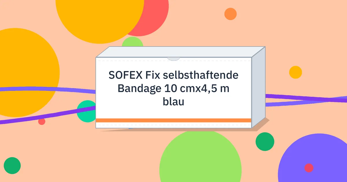 Symbolbild: Packung mit der Aufschrift SOFEX Fix selbsthaftende Bandage 10 cmx4,5 m blau (PZN 18219489) – Verfügbarkeit und Bezug in Apotheken in Frankfurt am Main