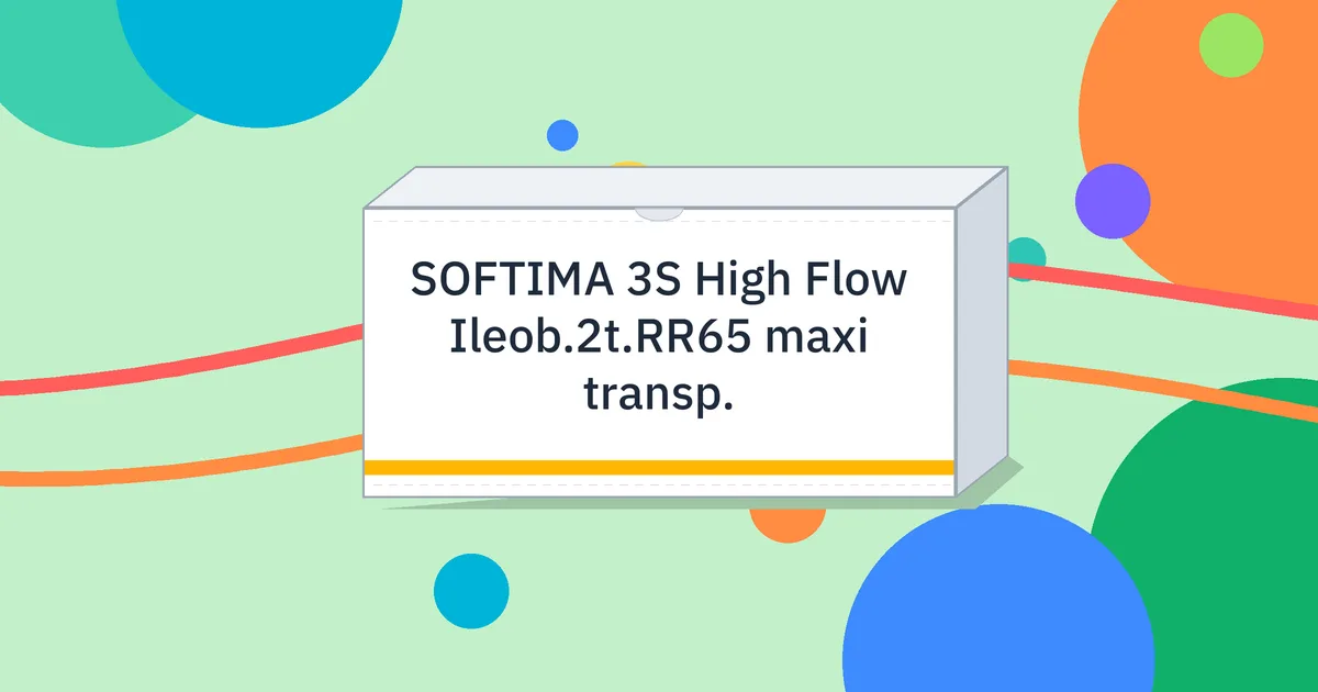 Symbolbild: Packung mit der Aufschrift SOFTIMA 3S High Flow Ileob.2t.RR65 maxi transp. (PZN 04813013) – Verfügbarkeit und Bezug in Apotheken in Frankfurt am Main