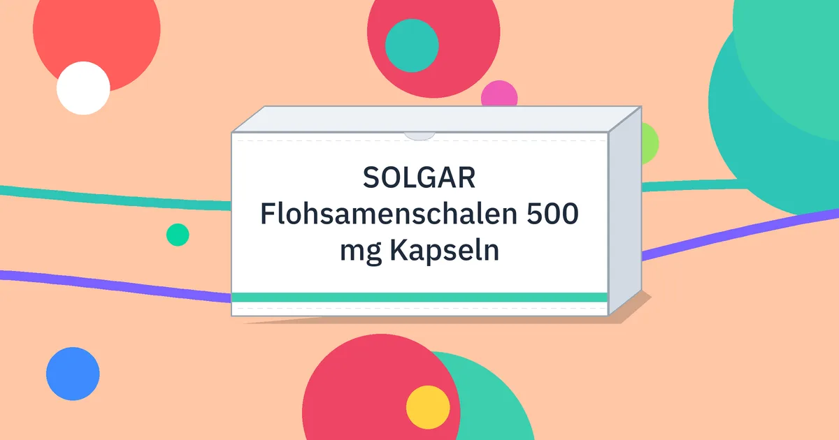 Symbolbild: Packung mit der Aufschrift SOLGAR Flohsamenschalen 500 mg Kapseln (PZN 19500946) – Verfügbarkeit und Bezug in Apotheken in Frankfurt am Main