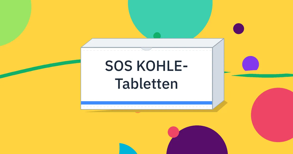 Symbolbild: Packung mit der Aufschrift SOS KOHLE-Tabletten (PZN 09684081) – Verfügbarkeit und Bezug in Apotheken in Frankfurt am Main