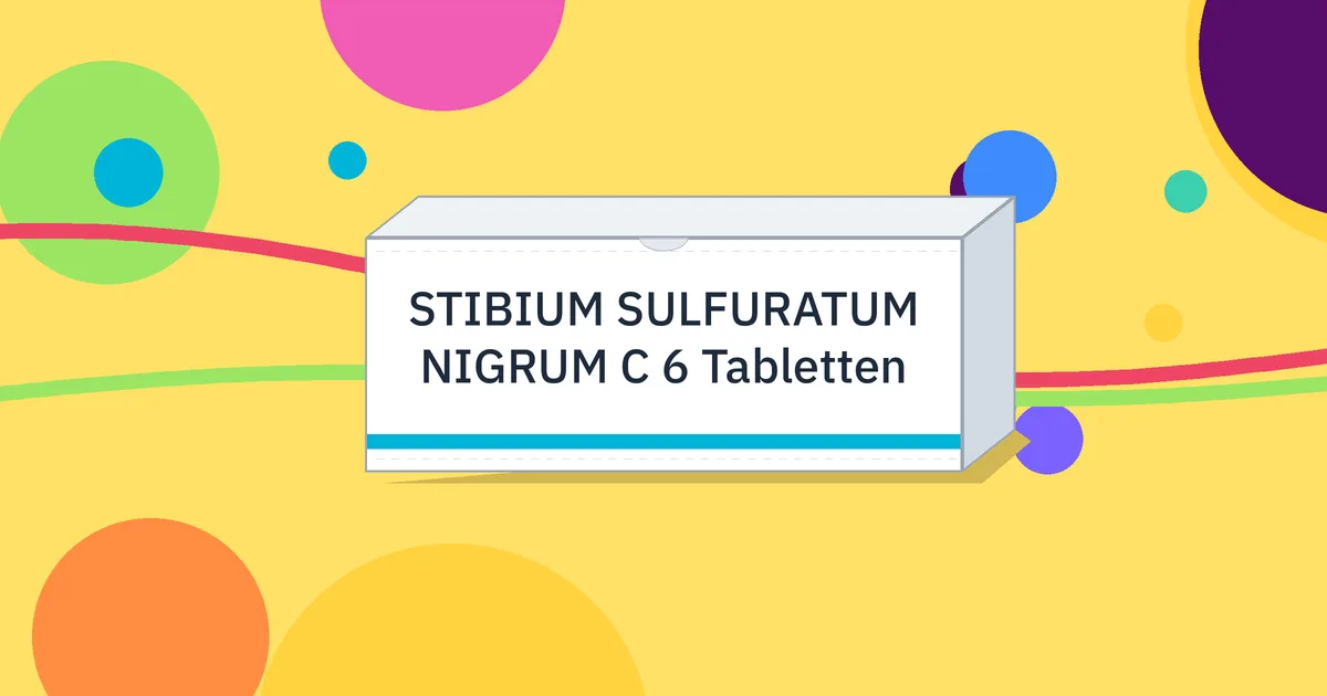 Symbolbild: Packung mit der Aufschrift STIBIUM SULFURATUM NIGRUM C 6 Tabletten (PZN 01068684) – Verfügbarkeit und Bezug in Apotheken in Frankfurt am Main