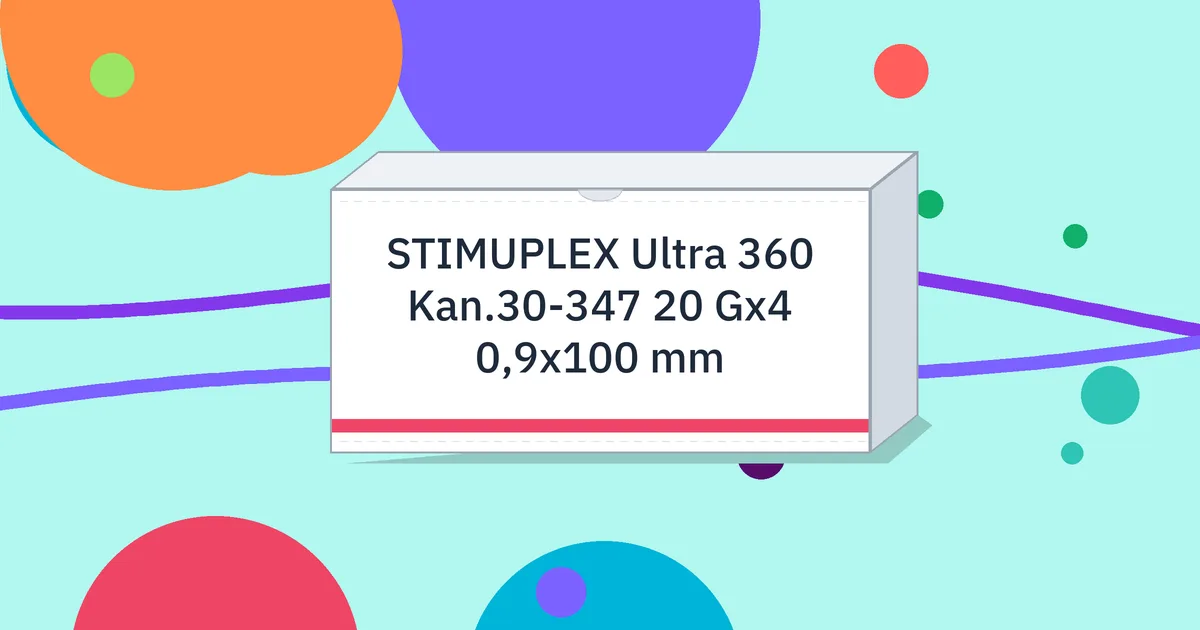 Symbolbild: Packung mit der Aufschrift STIMUPLEX Ultra 360 Kan.30-347 20 Gx4 0,9x100 mm (PZN 11540538) – Verfügbarkeit und Bezug in Apotheken in Frankfurt am Main