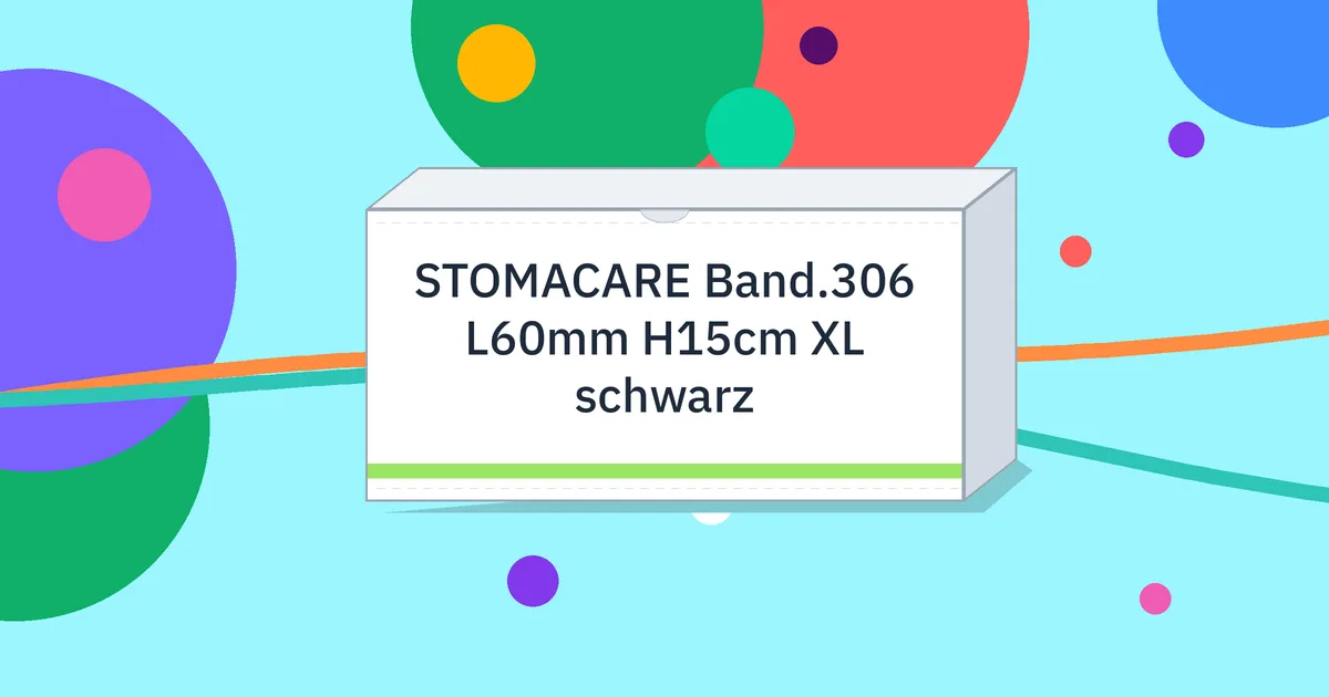 Symbolbild: Packung mit der Aufschrift STOMACARE Band.306 L60mm H15cm XL schwarz (PZN 09437023) – Verfügbarkeit und Bezug in Apotheken in Frankfurt am Main
