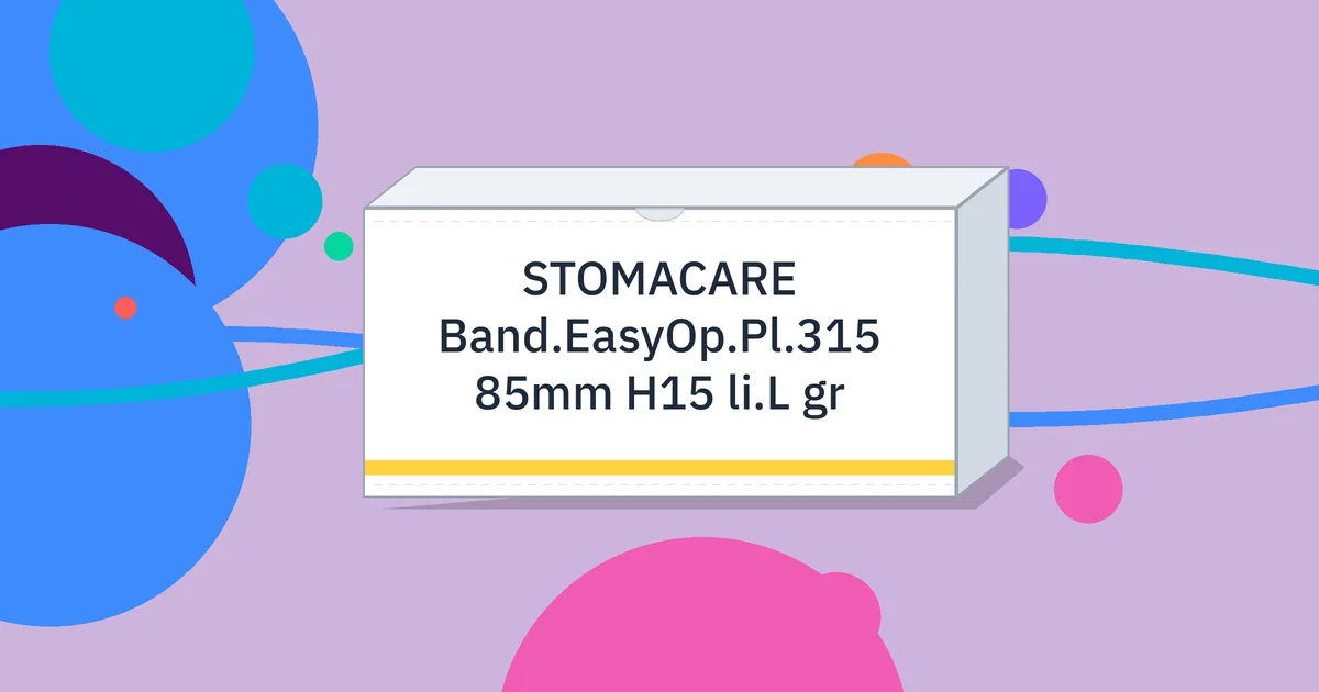 Symbolbild: Packung mit der Aufschrift STOMACARE Band.EasyOp.Pl.315 85mm H15 li.L gr (PZN 17905751) – Verfügbarkeit und Bezug in Apotheken in Frankfurt am Main