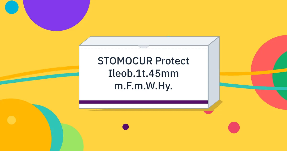 Symbolbild: Packung mit der Aufschrift STOMOCUR Protect Ileob.1t.45mm m.F.m.W.Hy. (PZN 14330439) – Verfügbarkeit und Bezug in Apotheken in Frankfurt am Main