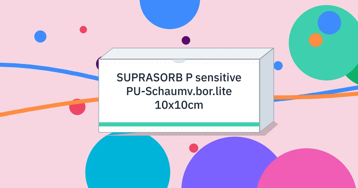 Symbolbild: Packung mit der Aufschrift SUPRASORB P sensitive PU-Schaumv.bor.lite 10x10cm (PZN 17383672) – Verfügbarkeit und Bezug in Apotheken in Frankfurt am Main