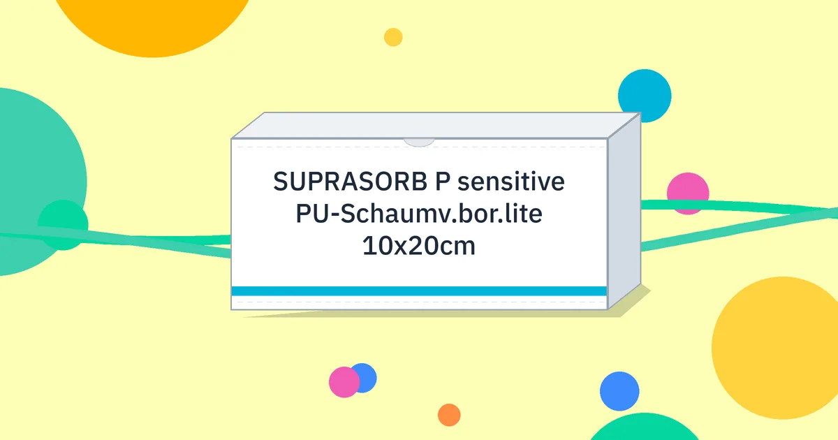 Symbolbild: Packung mit der Aufschrift SUPRASORB P sensitive PU-Schaumv.bor.lite 10x20cm (PZN 15785998) – Verfügbarkeit und Bezug in Apotheken in Frankfurt am Main
