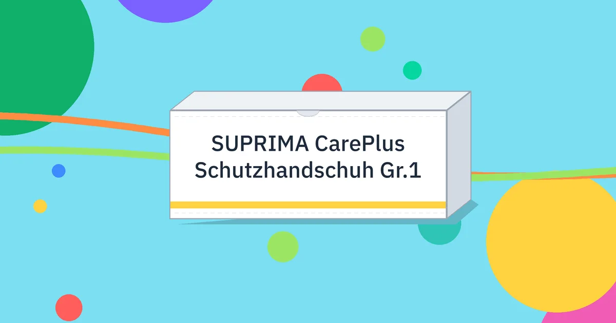 Symbolbild: Packung mit der Aufschrift SUPRIMA CarePlus Schutzhandschuh Gr.1 (PZN 08498287) – Verfügbarkeit und Bezug in Apotheken in Frankfurt am Main