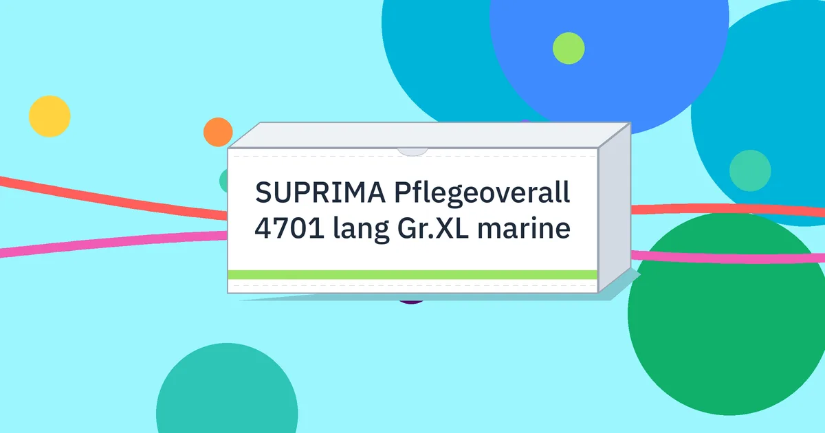 Symbolbild: Packung mit der Aufschrift SUPRIMA Pflegeoverall 4701 lang Gr.XL marine (PZN 09377226) – Verfügbarkeit und Bezug in Apotheken in Frankfurt am Main