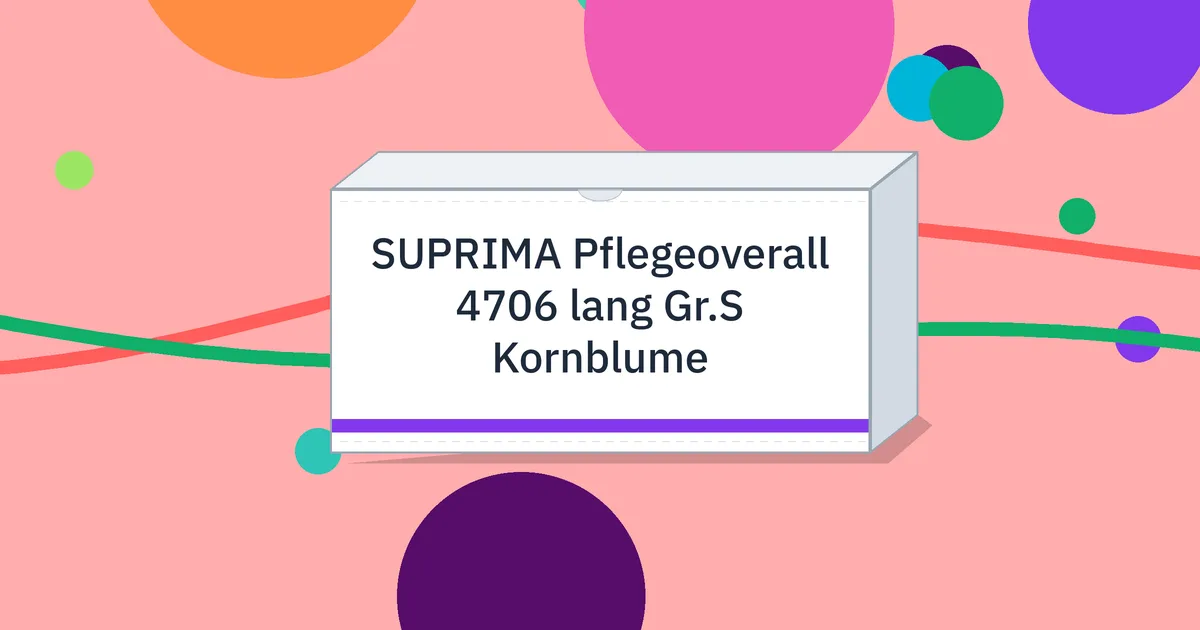 Symbolbild: Packung mit der Aufschrift SUPRIMA Pflegeoverall 4706 lang Gr.S Kornblume (PZN 00064767) – Verfügbarkeit und Bezug in Apotheken in Frankfurt am Main