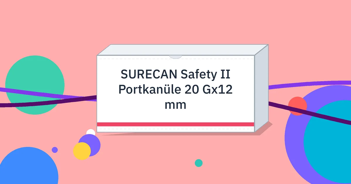 Symbolbild: Packung mit der Aufschrift SURECAN Safety II Portkanüle 20 Gx12 mm (PZN 20691242) – Verfügbarkeit und Bezug in Apotheken in Frankfurt am Main