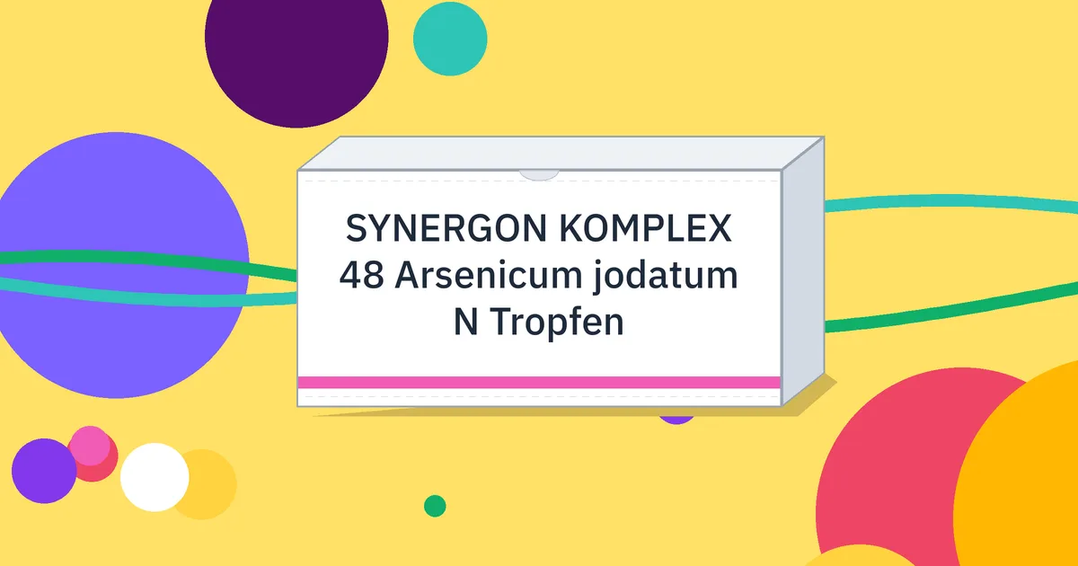 Symbolbild: Packung mit der Aufschrift SYNERGON KOMPLEX 48 Arsenicum jodatum N Tropfen (PZN 03633438) – Verfügbarkeit und Bezug in Apotheken in Frankfurt am Main