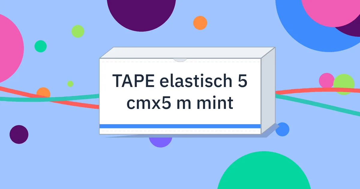 Symbolbild: Packung mit der Aufschrift TAPE elastisch 5 cmx5 m mint (PZN 10830180) – Verfügbarkeit und Bezug in Apotheken in Frankfurt am Main