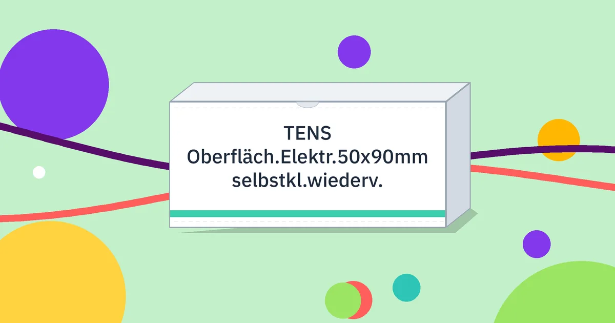 Symbolbild: Packung mit der Aufschrift TENS Oberfläch.Elektr.50x90mm selbstkl.wiederv. (PZN 03888351) – Verfügbarkeit und Bezug in Apotheken in Frankfurt am Main