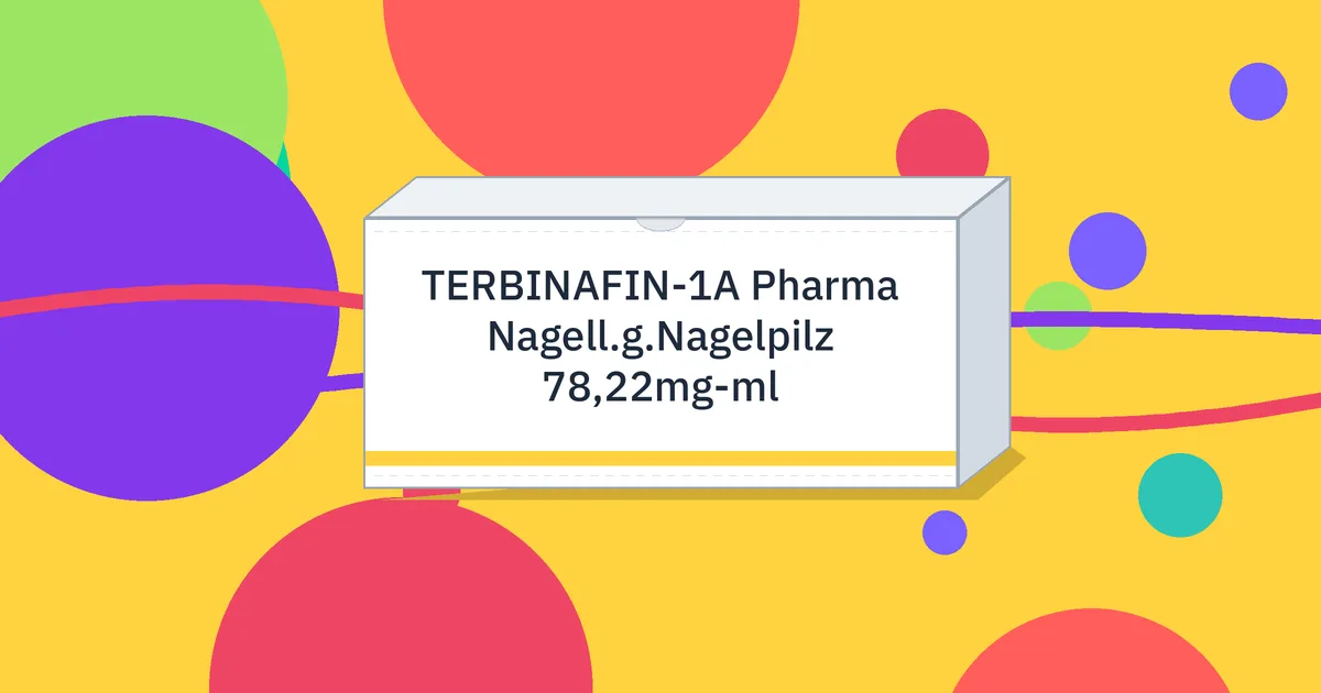 Symbolbild: Packung mit der Aufschrift TERBINAFIN-1A Pharma Nagell.g.Nagelpilz 78,22mg-ml (PZN 16874327) – Verfügbarkeit und Bezug in Apotheken in Frankfurt am Main