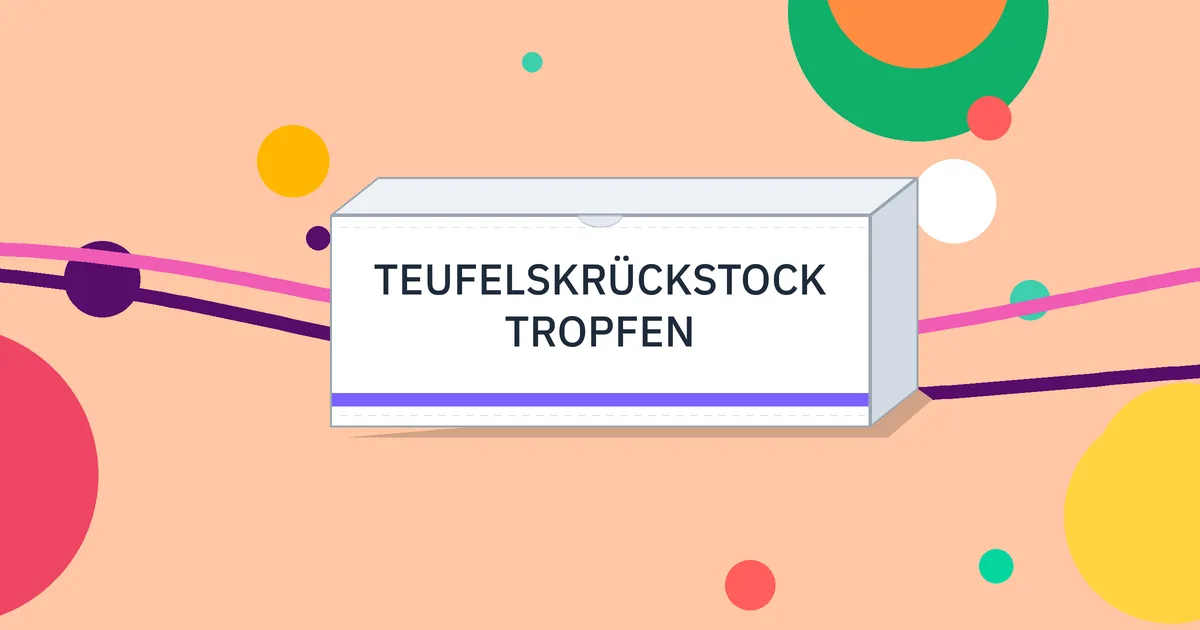 Symbolbild: Packung mit der Aufschrift TEUFELSKRÜCKSTOCK TROPFEN (PZN 15228996) – Verfügbarkeit und Bezug in Apotheken in Frankfurt am Main
