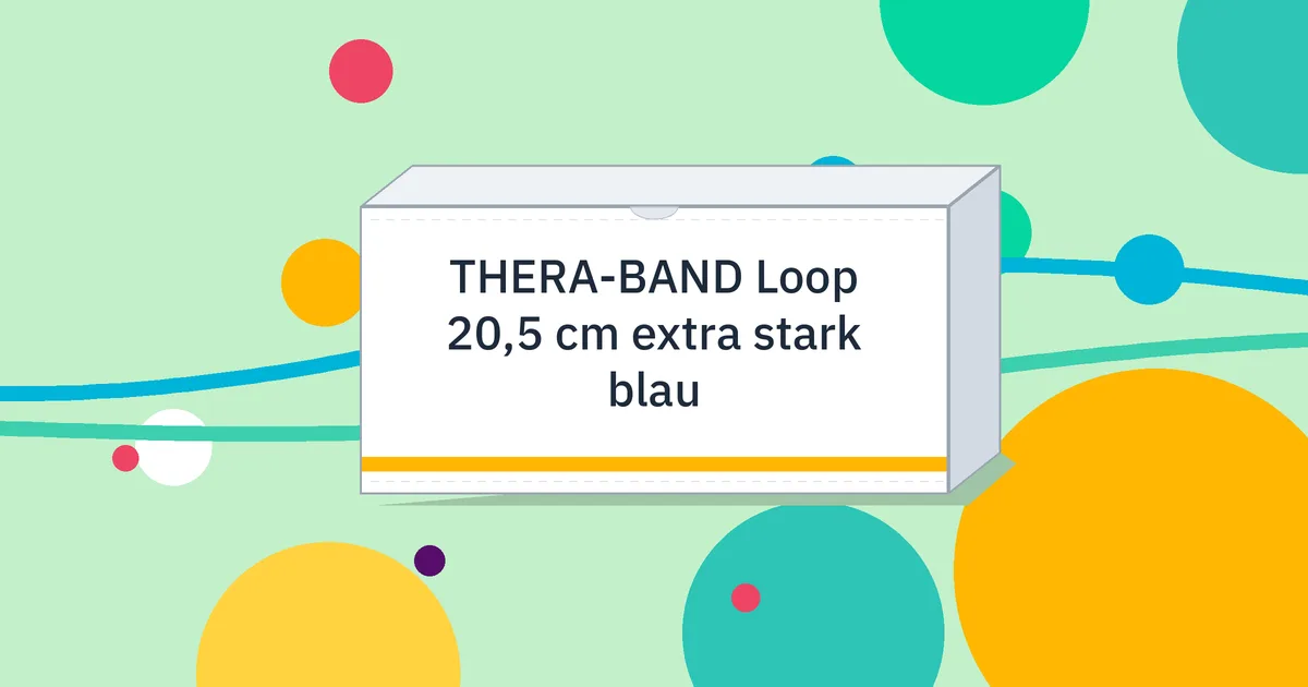 Symbolbild: Packung mit der Aufschrift THERA-BAND Loop 20,5 cm extra stark blau (PZN 09176953) – Verfügbarkeit und Bezug in Apotheken in Frankfurt am Main